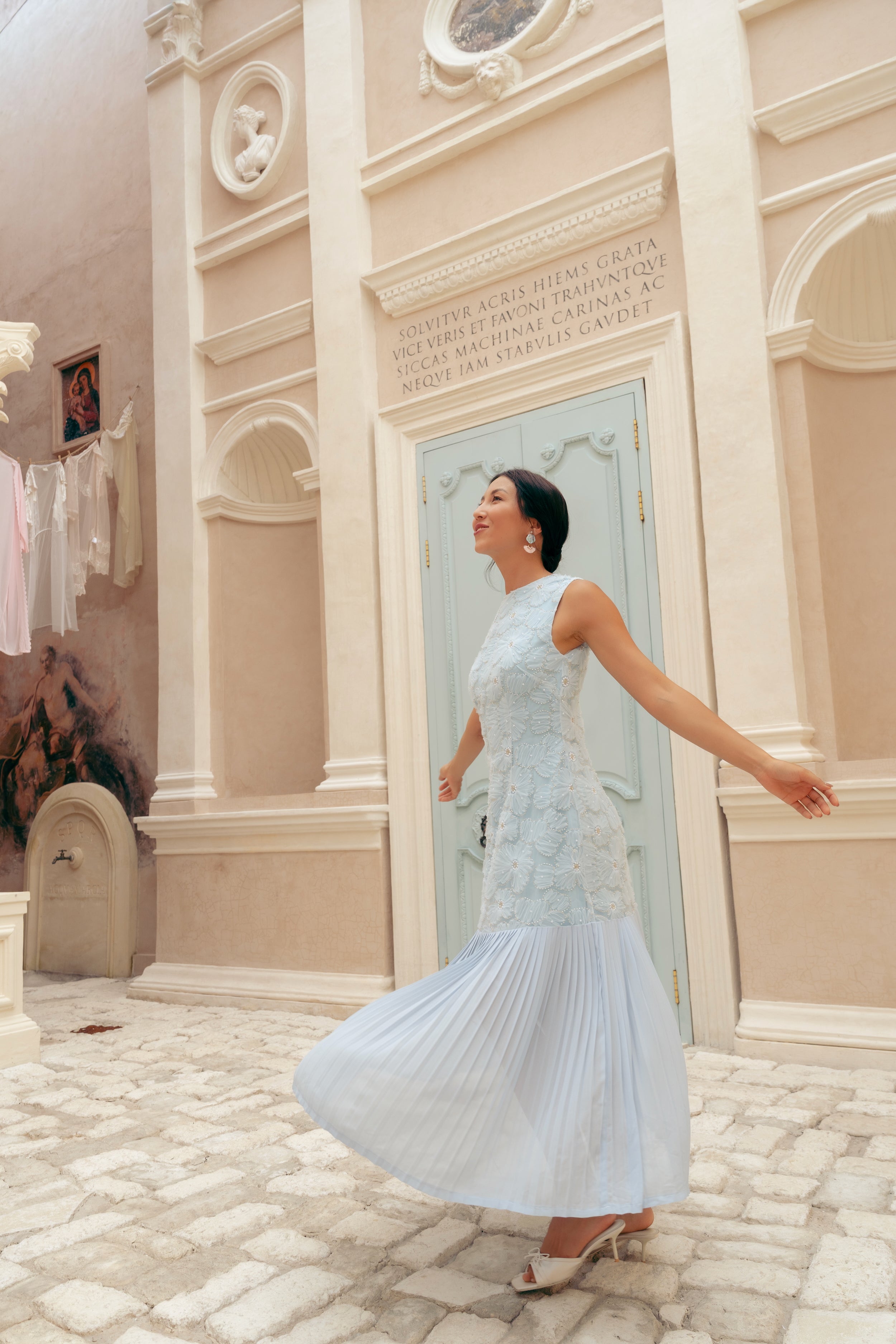 Levia Drop Waisted Maxi Dress - Baby Blue / Blush Pink – The Missing Piece